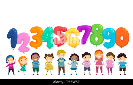 Illustration of Stickman Kids Holding Numbers from First to Fifth Stock ...