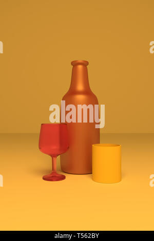 Colorful Background abstract, concepture still life bottle & glass CGI ...
