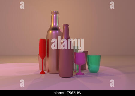 Colorful Bottle & glass, concepture still life, CGI composition. For ...