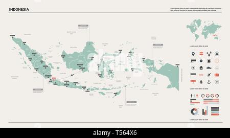 Indonesia vector map. Editable template with regions, cities, red pins ...