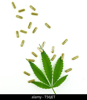 Group of clear CBD Cannabidiol capsules on bright wooden backdrop Stock ...