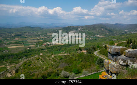 Landscape around the village of Mirabel in the Ardeche region in France ...