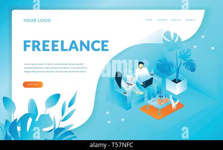 Isometric infographic landing page template with 3d diagrams charts and ...