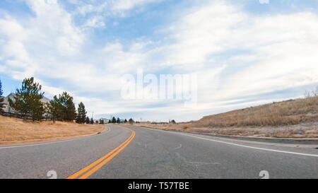 Driving through upscale residential neighborhood in suburbia Stock ...