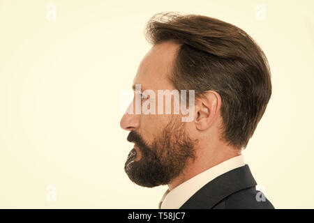 Perfect style. Business man well groomed mature guy side view white ...