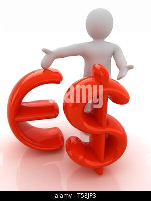 Person presenting the 3D render of dollar and euro symbols Stock Photo ...