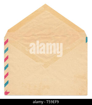 Vintage paper envelope back side, open and isolated on white background ...