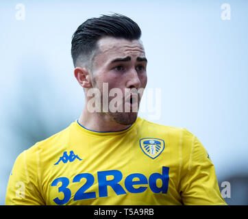 Jack Harrison of Leeds United looks to get past Oscar Fraulo of Derby ...