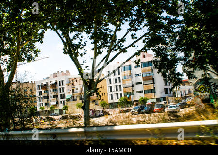 Slums and modern buildings, urban renewal, Barcelona, Catalonia, Spain ...