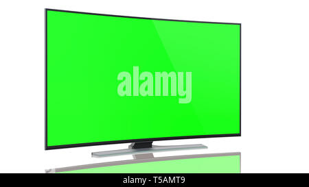 UltraHD Smart Tv with Curved green screen on white background Stock ...