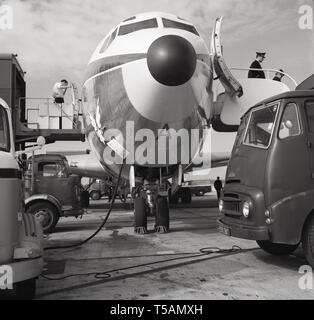 1960, historical, front view of a jet aircraft nose cone and cockpit as ...