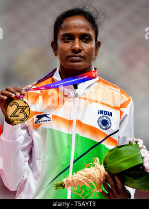 Doha, Qatar. 22nd Apr, 2019. Yousef Karam of Kuwait celebrates after ...