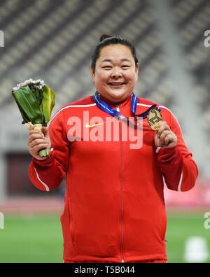 Doha, Qatar. 22nd Apr, 2019. Yousef Karam (2nd R) of Kuwait and Abbas ...