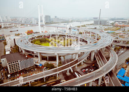 Aerial view of Nanpu Bridge Nanpu Bridge Approach Bridge in Shanghai ...