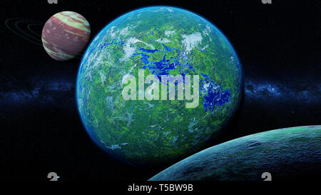 forest planet, green and biologically active alien planet in a distant ...