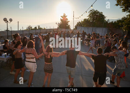 A panegyri, or village festival of traditional music and folk dancing ...
