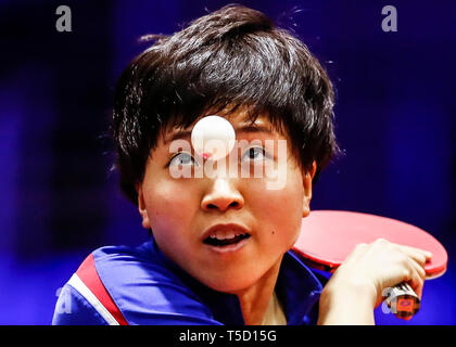 Budapest. 24th Apr, 2019. Kim Song I of DPRK competes during the women ...