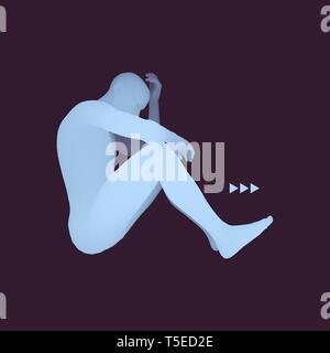 Man thinks about a problem. Despair, depression, hopelessness or addiction Concept. 3D model of ...