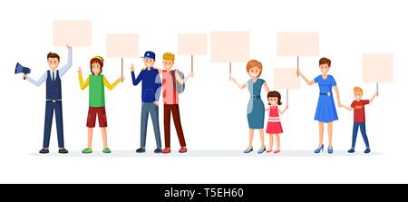 People holding posters with space for text vector cartoon illustration ...