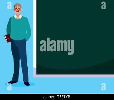 teacher male with documents and chalkboard vector illustration design ...