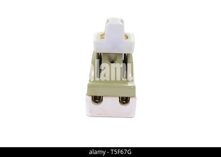 Old ceramic circuit breaker (Cut out) isolated on white background ...