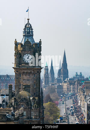 View of Balmoral Hotel clock tower and Observatory on Calton Hill ...