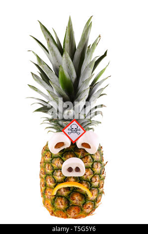 Pineapple with radioactive symbol - isolated on a white background ...