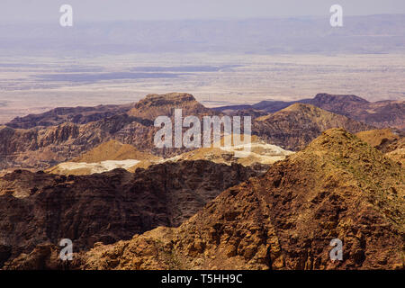 View of Abarim mountain range from Tafilah Highway, Dead Sea depression ...