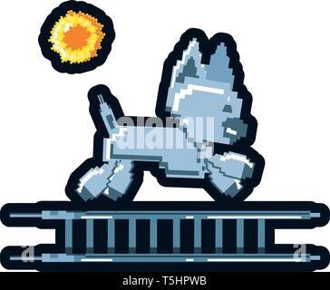 video game pixelated robotic dog with skateboard vector illustration ...