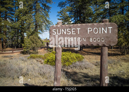 Sunset Point Elevation Sign, Bryce Canyon National Park, Texas Stock ...
