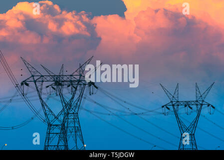 Electric power lines coming out from a substation at Foz do Iguazu ...