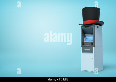 3d rendering of an ATM machine with its screen and button panel in a close view. Money and cash ...