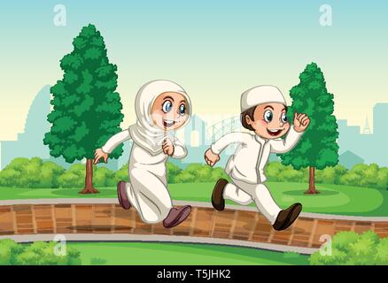 Muslim boy and girl running Stock Vector Art & Illustration, Vector ...