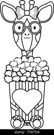 cute female giraffe with popcorn character vector illustration design ...