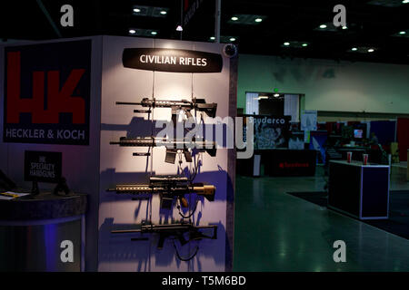 "Civilian Rifles" are on display at the Heckler & Koch gun booth ...