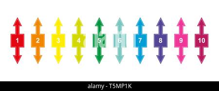 Set of color numbered squares with numbers from 1 to 10 with right ...