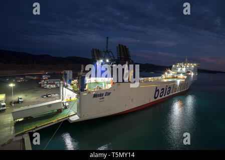 Driving trucks onto a Baja ferry in Pichilingue, Baja California Sur ...