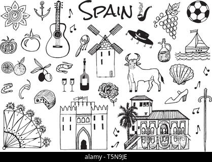Spain icons set. Spanish traditional symbols and objects Stock Vector ...