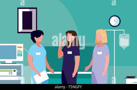 female medicine workers in operating theater vector illustration design ...