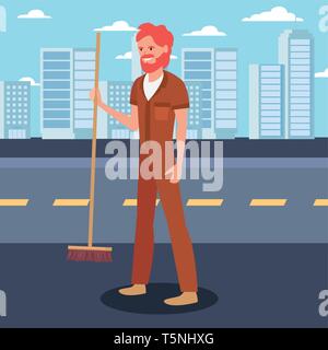 street sweeper man city labour day vector illustration design Stock ...