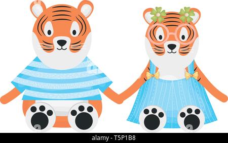 cute tigers couple childish characters vector illustration design Stock ...