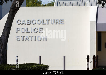 Exterior of Caboolture Police Station cordoned off with traffic cones ...