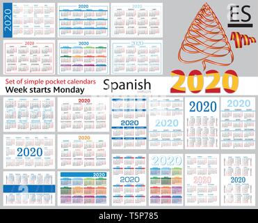 Spanish set of pocket calendars for 2020 (Two thousand nineteen). Week ...