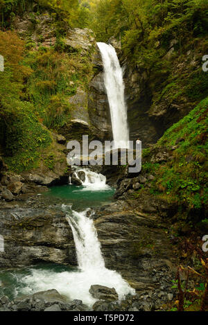 Tourist on the trekking to the Gurgeniani waterfall in Lagodekhi Nature ...