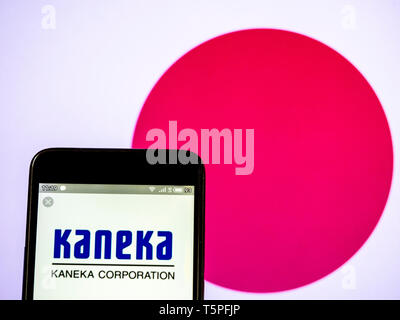In this photo illustration a Kaneka Corporation logo seen displayed on ...