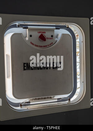 Public Bus Emergency Exit Warning Sign Stock Photo - Alamy