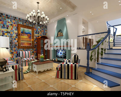 3d render Illustration classic style living room. white, black and gold ...