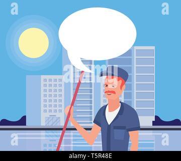 street sweeper man city labour day vector illustration design Stock ...