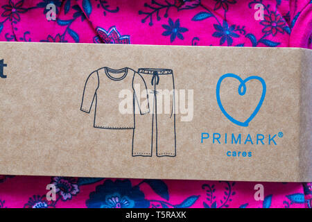 Primark cares logo symbol on packaging of 3/4 sleeve PJ set from ...