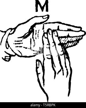 This image shows two hand signals for K, vintage line drawing or ...